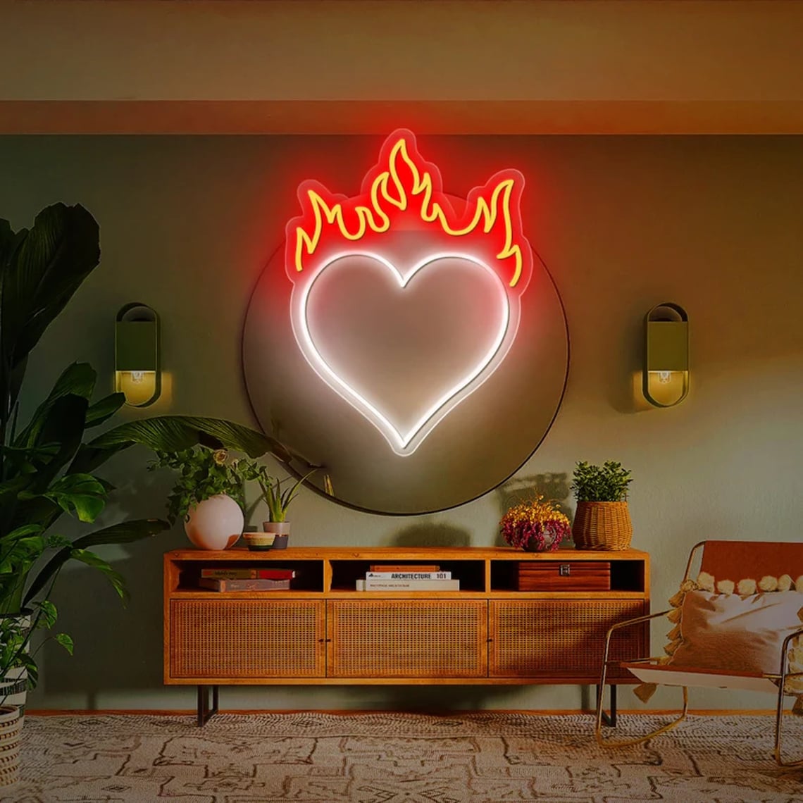 Custom Fire Heart Neon Sign Custom Neon Sign Heart Decoration Led Neon ...