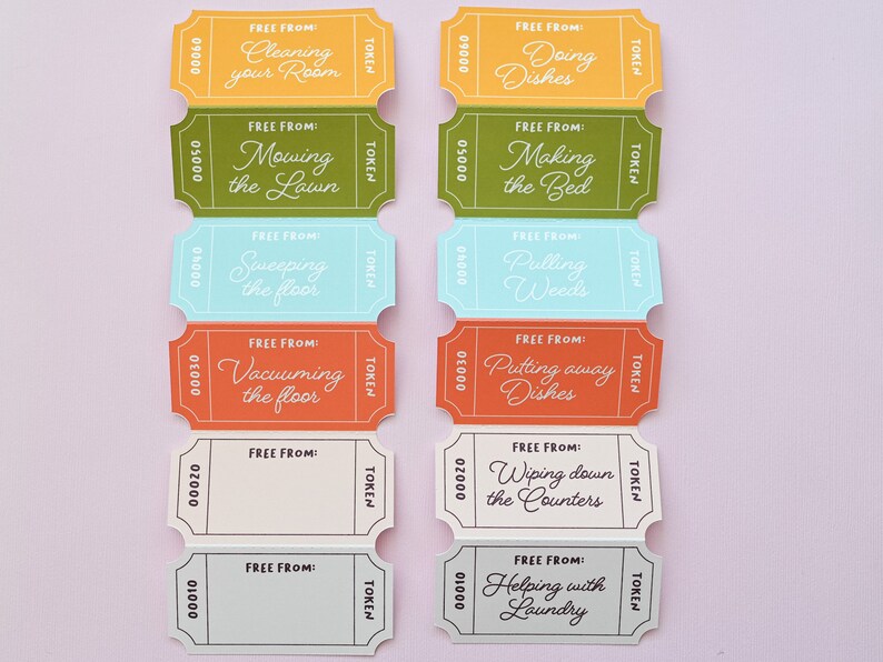 Customized Chore Reward Tickets (set of 12) - Etsy