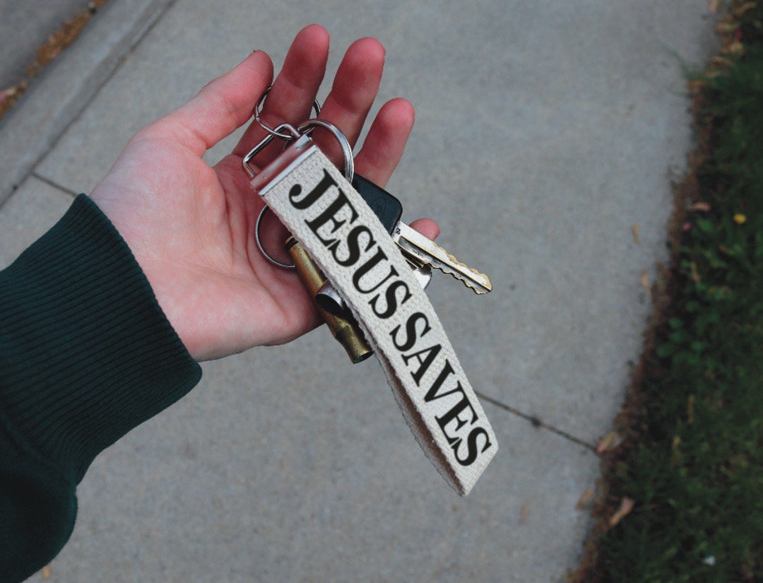 Jesus Saves Wristlet Keychain: Christian Key Fob, Cotton Lanyard - Etsy