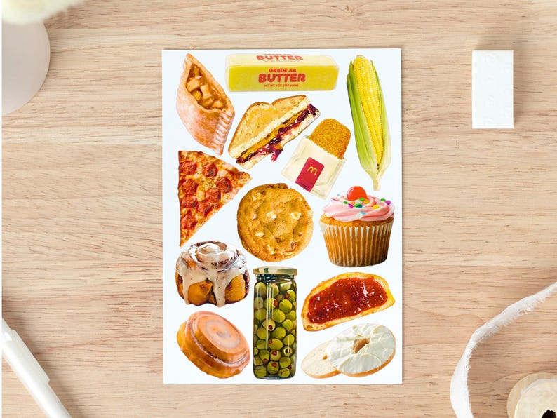 Food Scrapbooking Sticker Sheet- Food Junk Journal Stickers, Planner ...