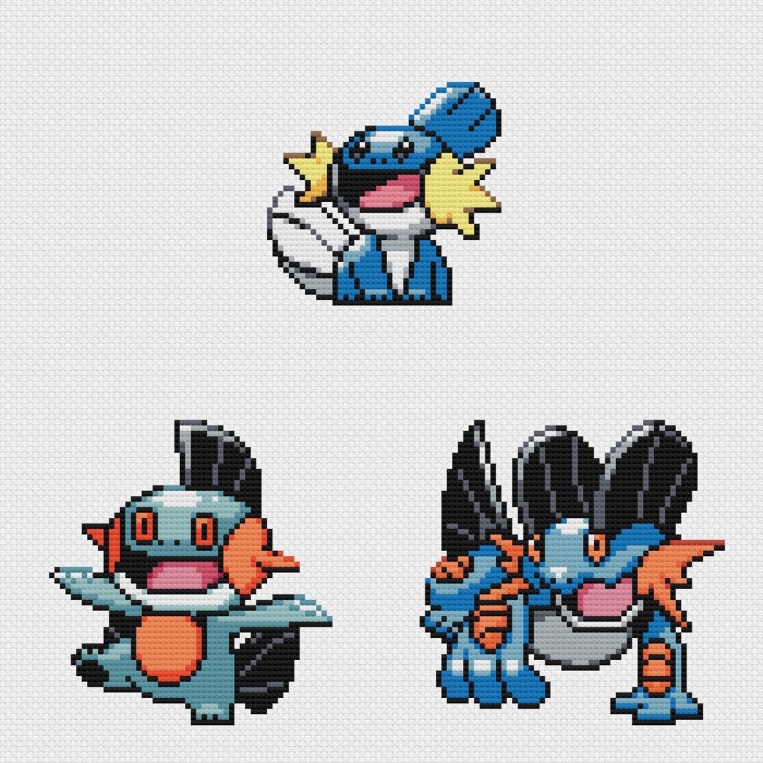 Mudkip, Marshstomp & Swampert Cross Stitch Patterns: Retro Game Sprites ...
