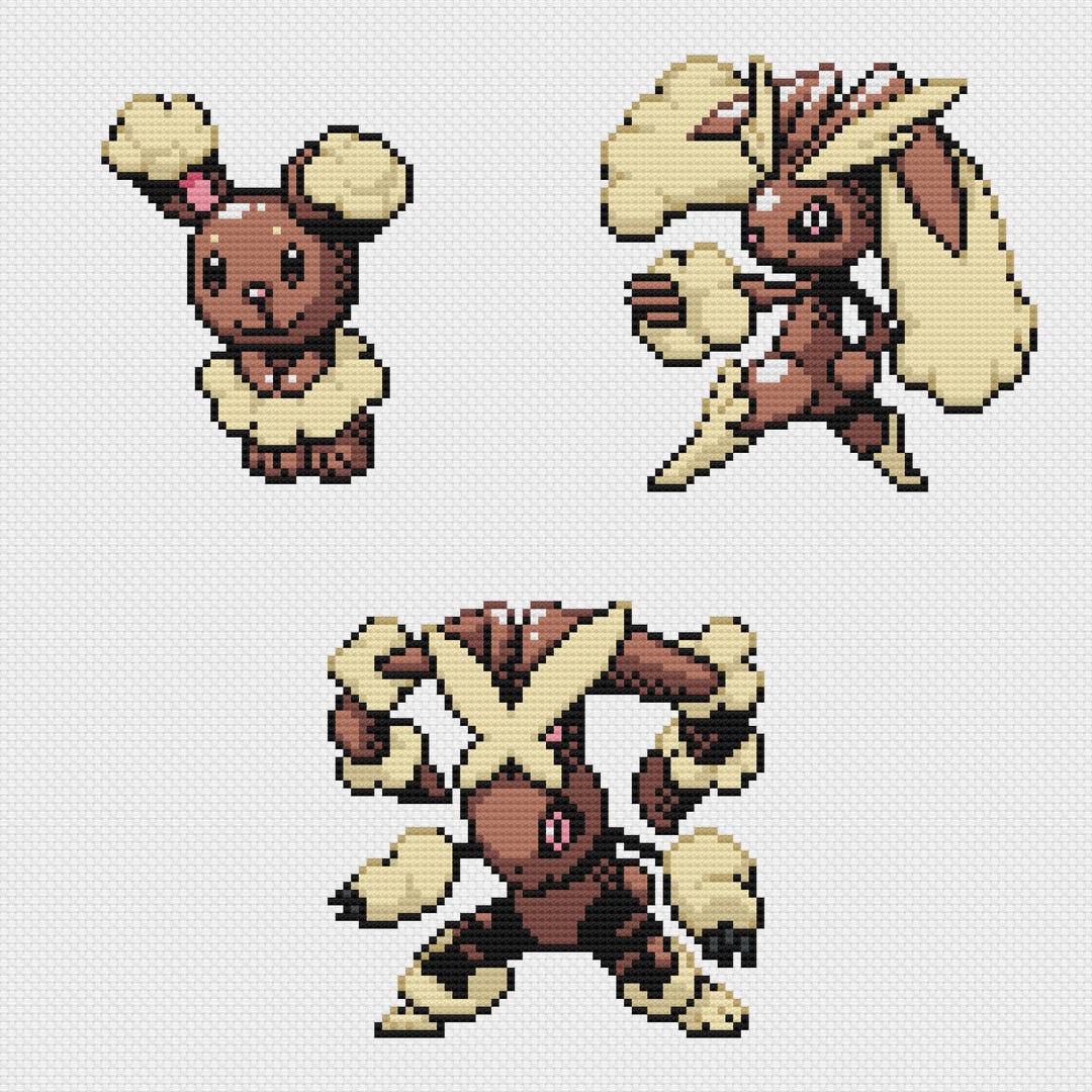 Buneary, Lopunny & Mega Lopunny Cross Stitch Patterns: Retro Game ...