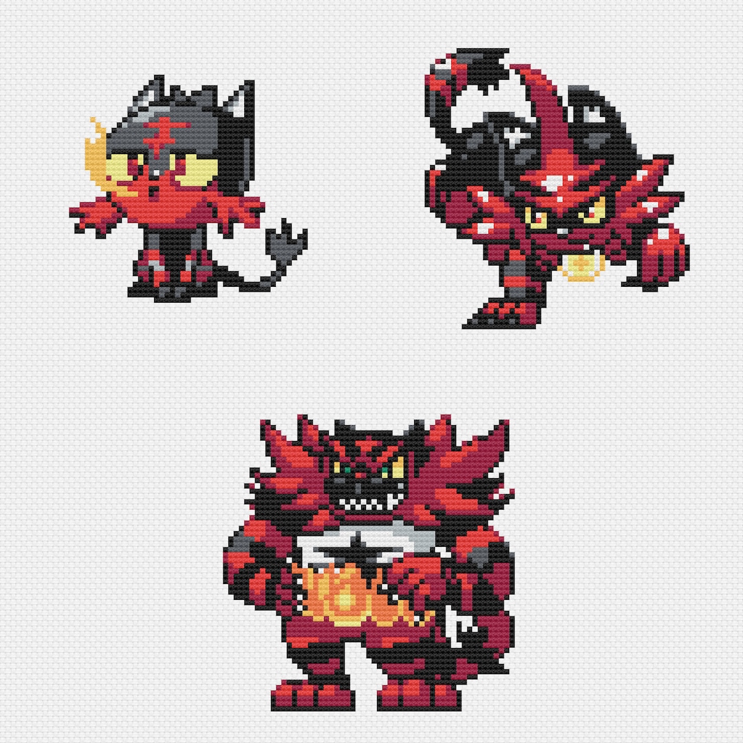 Litten Torracat Incineroar Cross Stitch Pattern PDF Instant Download ...