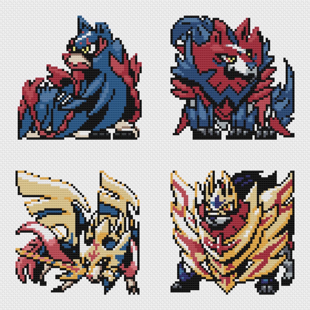 Zacian Zamazenta Cross Stitch Pattern PDF Instant Download Retro Sprite ...