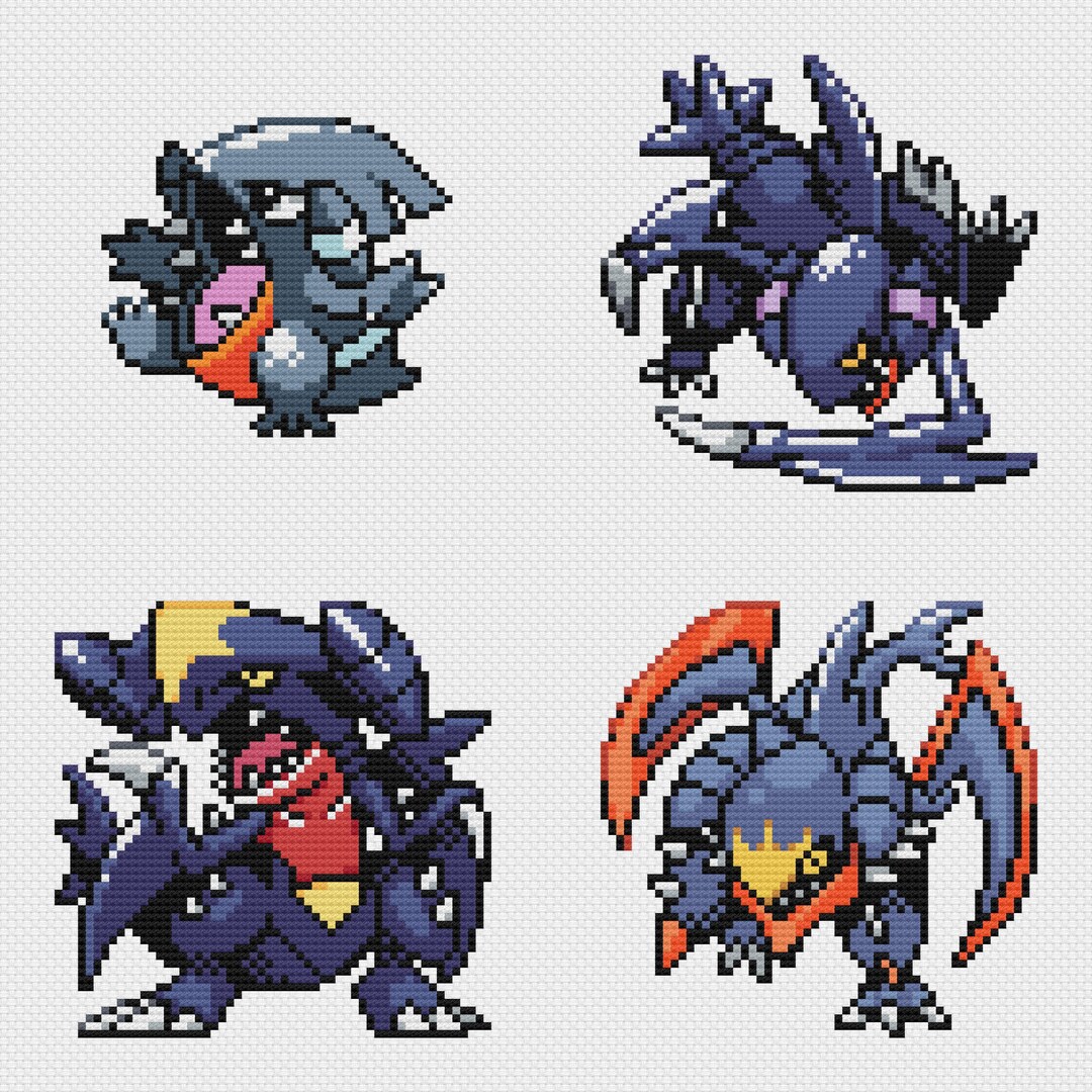 Gible Gabite Garchomp Cross Stitch Pattern PDF Instant Download Retro ...