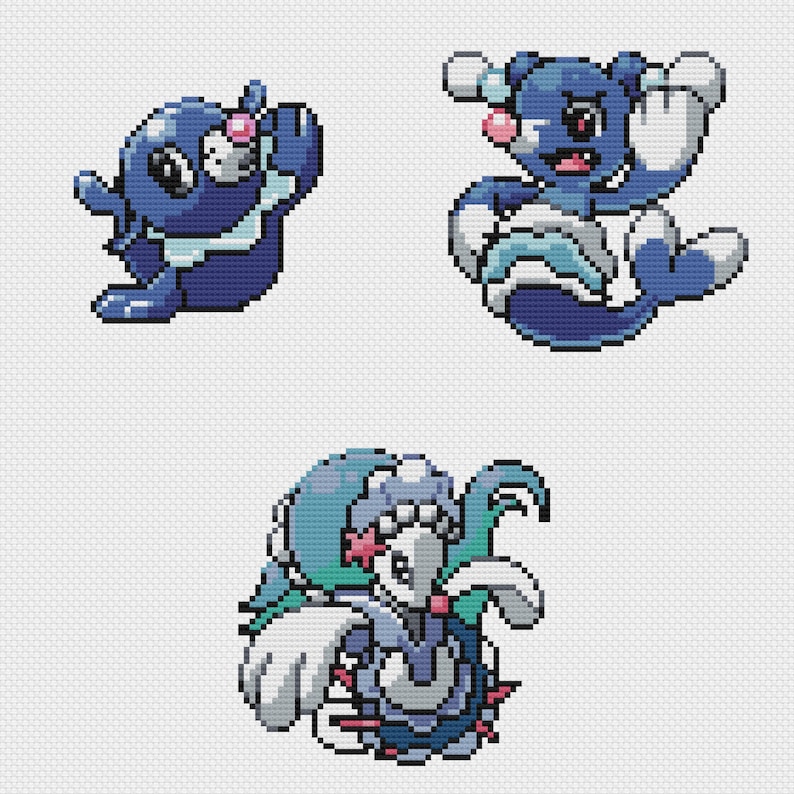 Popplio, Brionne & Primarina Cross Stitch Patterns: Retro Game Sprites ...