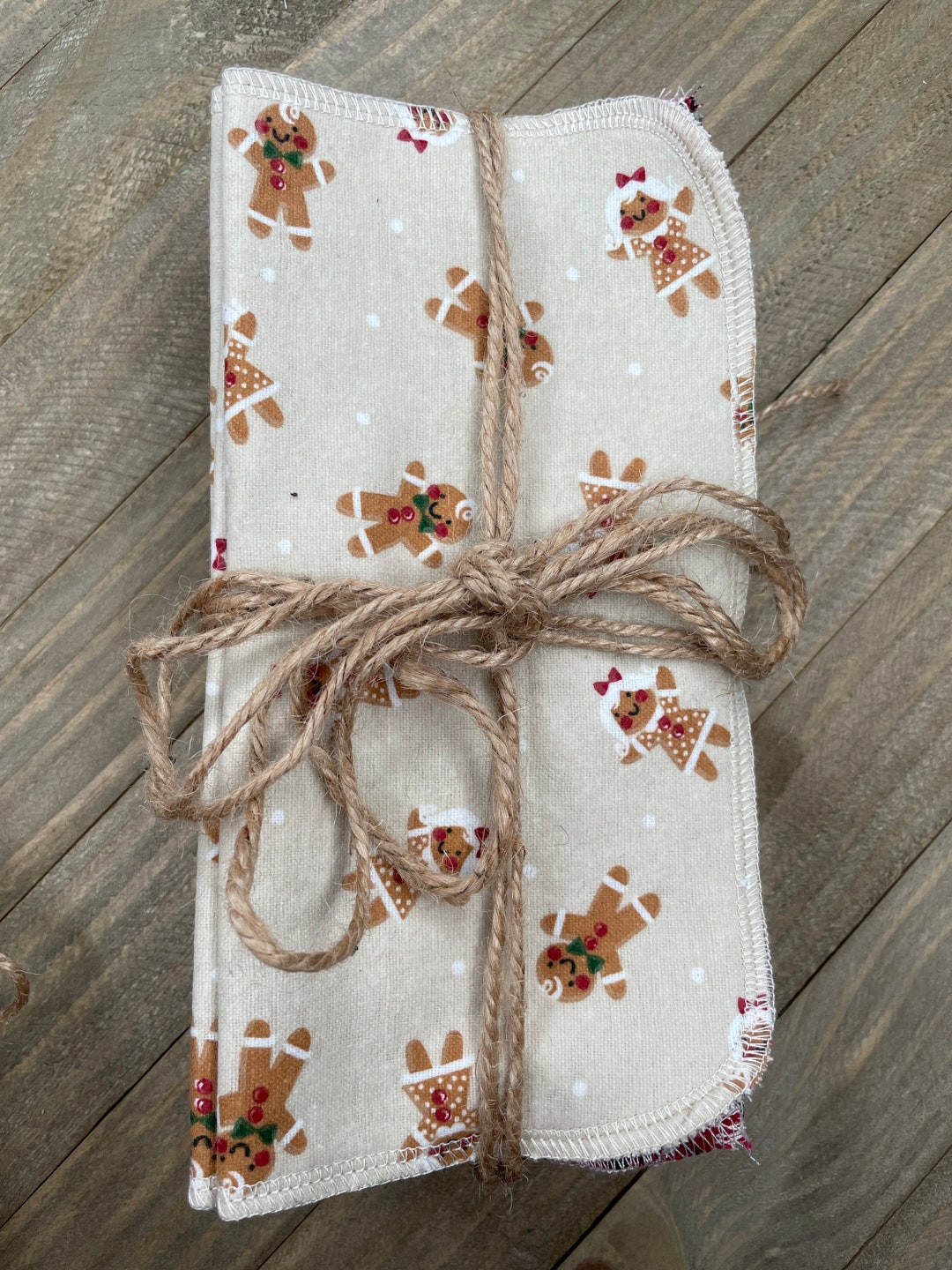 Gingerbread Couple Christmas Home Decor Reusable Cloth Napkins 8"x8" 2 ...