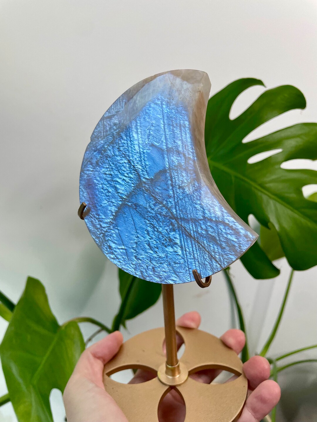 Large Moonstone Crystal Moon With Stand Extra High Grade - Etsy