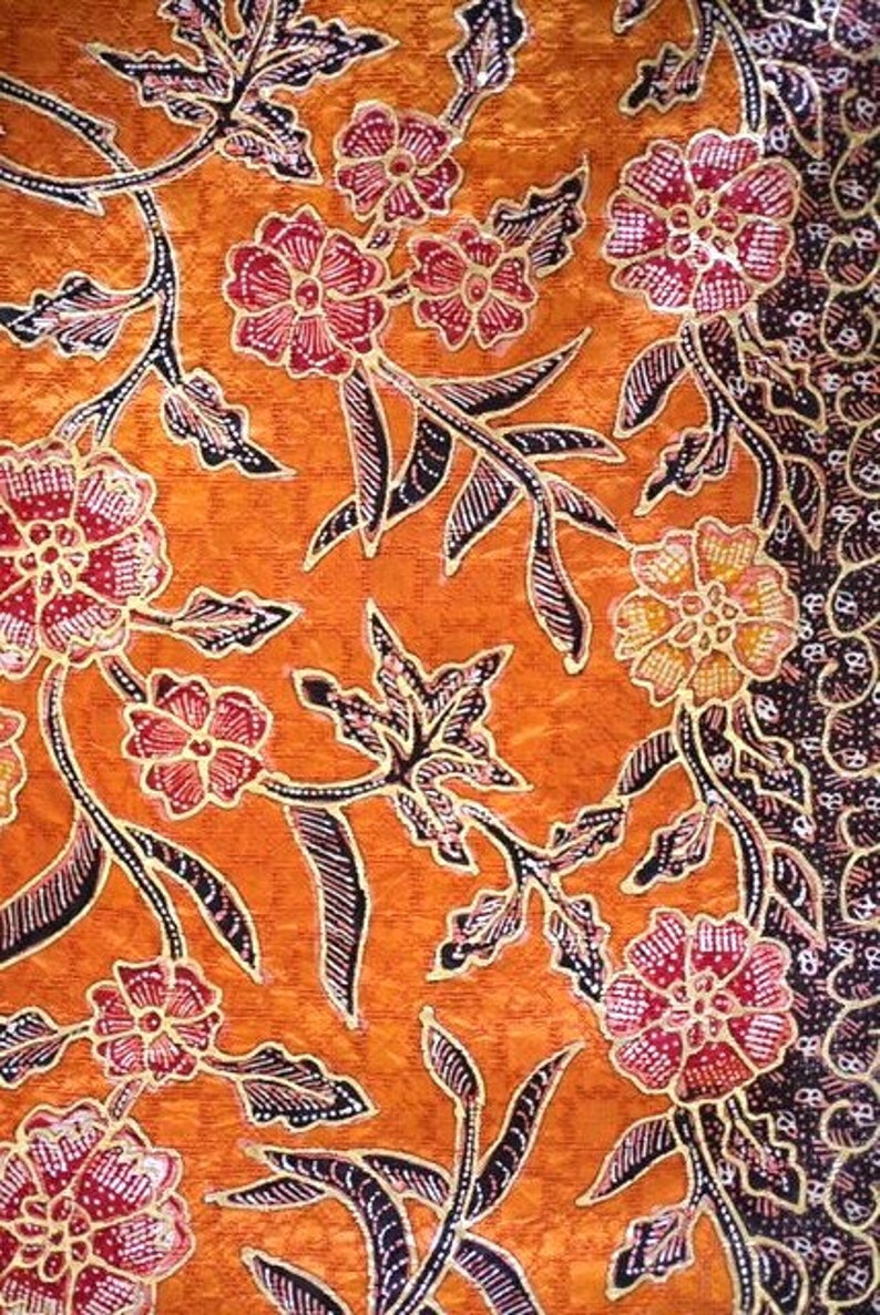 Orange Floral Batik Fabric - Etsy
