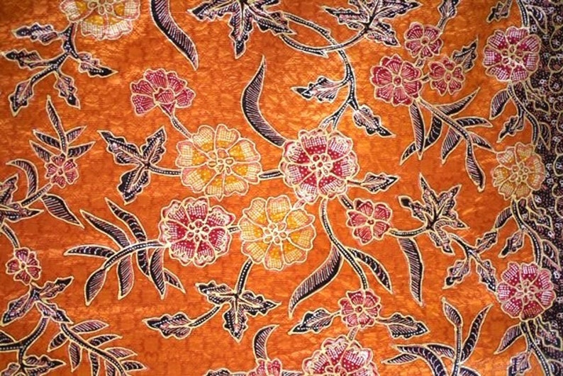 Orange Floral Batik Fabric - Etsy