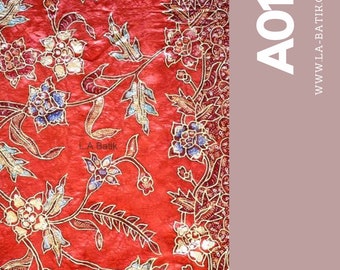 Antique Indonesian Hand Drawn Red Batik Sembagi Kacapiring gardenia ...