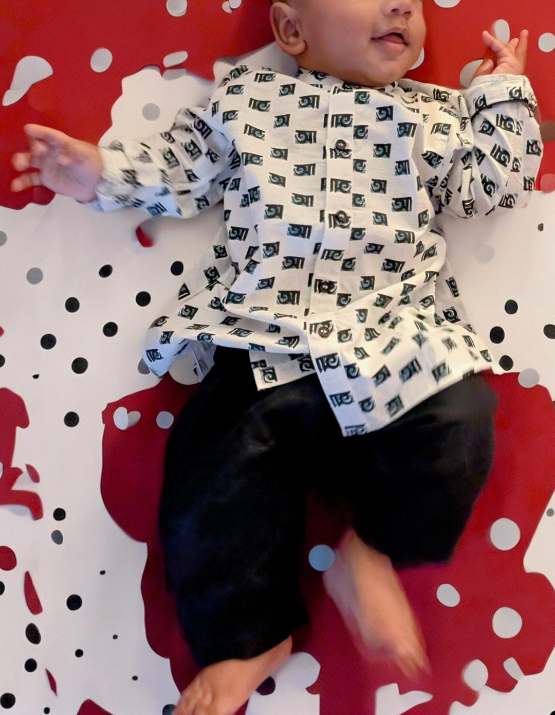 Baby Boy's Bangla Alphabet Cotton Kurta Panjabi and Black Pants Set ...