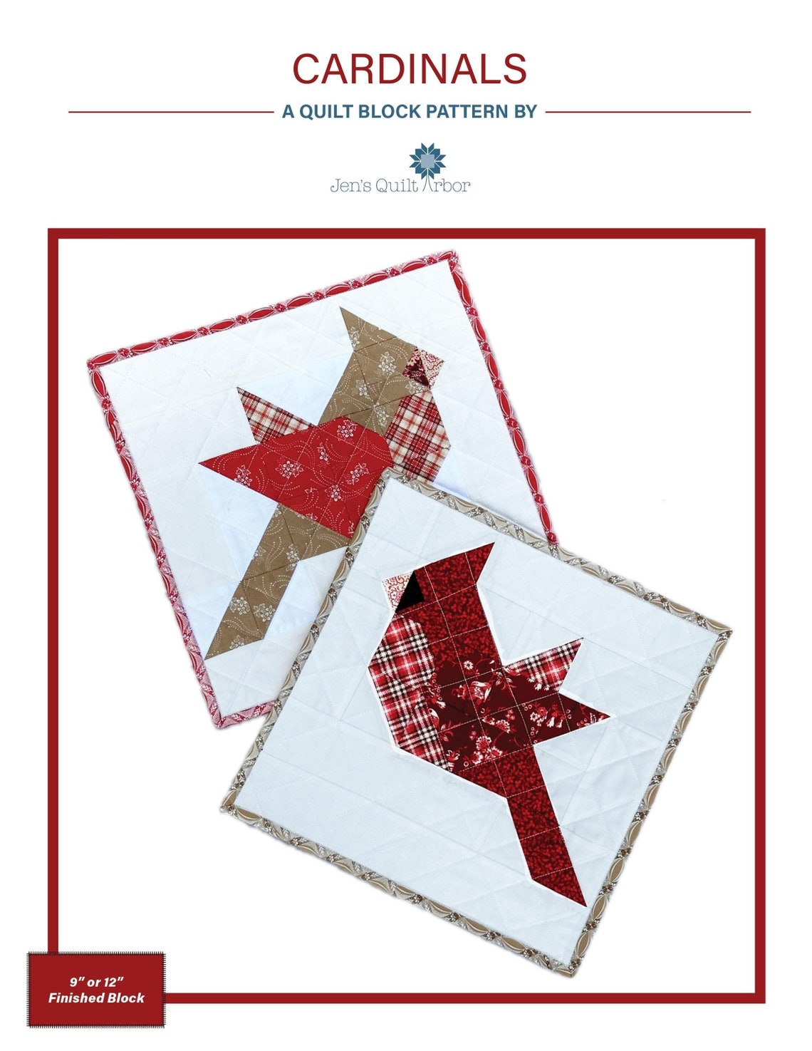 Cardinals Quilt Block Pattern: 9" or 12" Bird Design (PDF Pattern) - Etsy