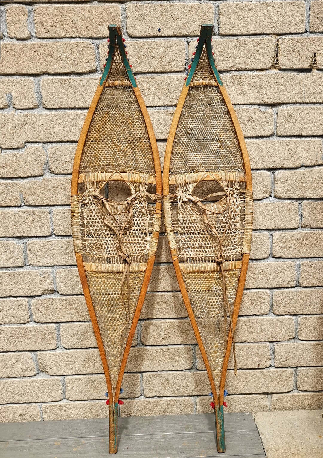 Rare Antique Native Indian Cree Pom Pom Snowshoes, Ojibwa Style, Circa ...