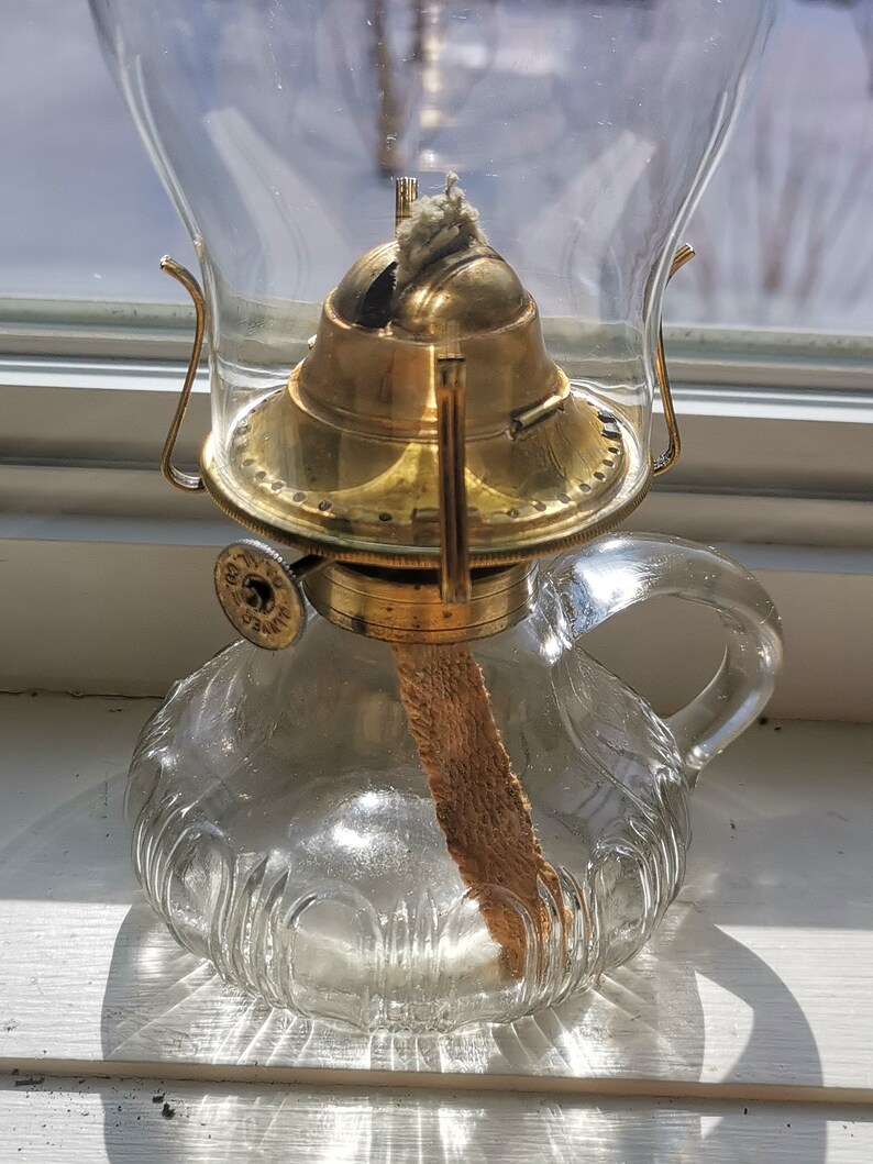 Antique Clear Glass Oil Lamps With Globe and Brass Banner - Etsy