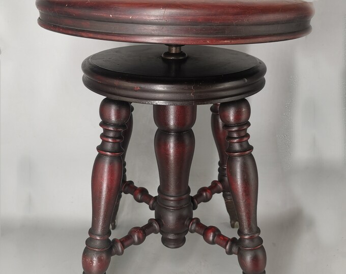 Antique Adjustable Wood Piano Stool With Glass Ball Claw Feet, Thomas ...