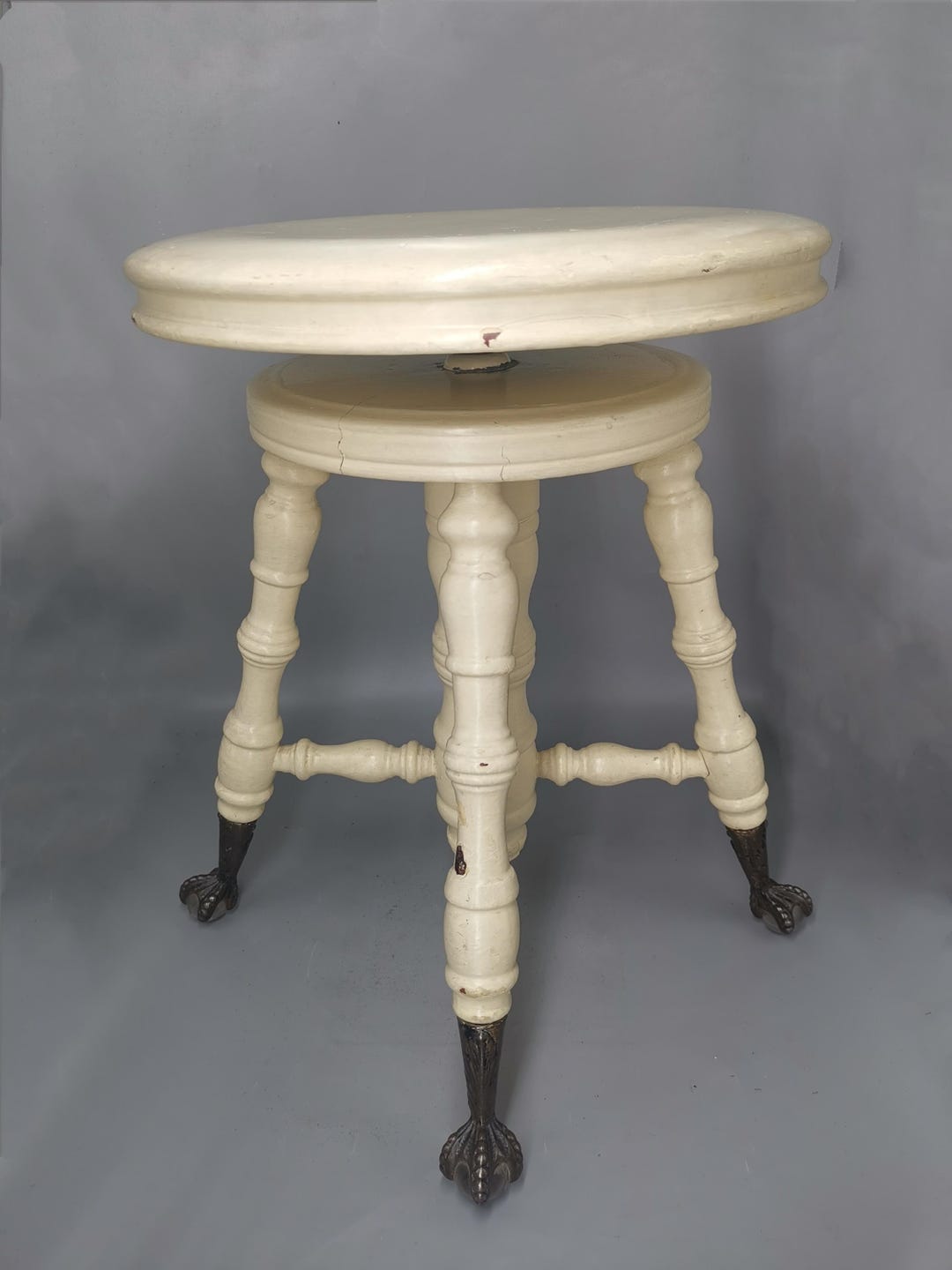 Antique Adjustable Wood Piano Stool With Glass Ball Claw Feet, Thomas ...
