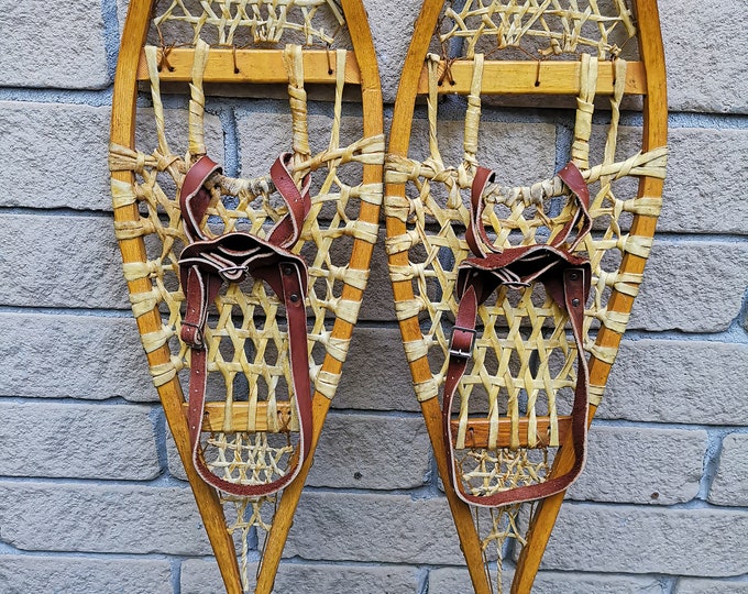 Vintage Classic Canadian Wooden Snowshoes, 37”*11”, Made by Mohawks ...