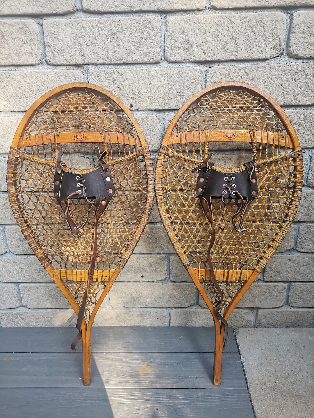 Vintage Wooden Faber Snowshoes, 36”*17", Bear Paw, Cleaned and ...