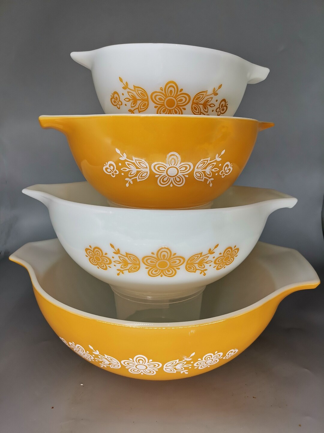 Vintage Pyrex Butterfly Gold Mixing Bowls, Original Set of 4, 441/442 ...