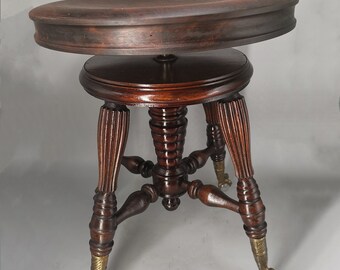 Antique Adjustable Wood Piano Stool With Glass Ball Claw Feet, Thomas ...
