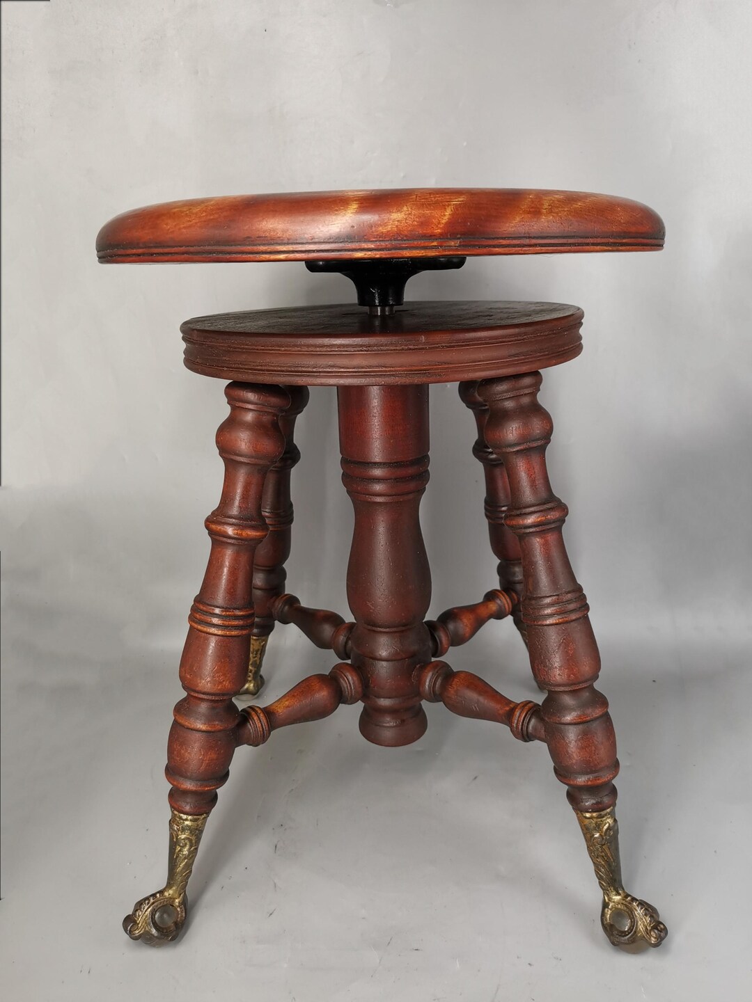 Antique Adjustable Hard Wood Piano Stool With Glass Ball Claw Feet ...