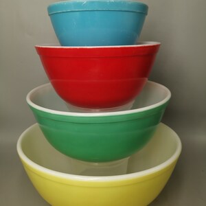 Antique Pyrex Primary Multicolor Mixing Bowls Set of 4, Good Vintage ...