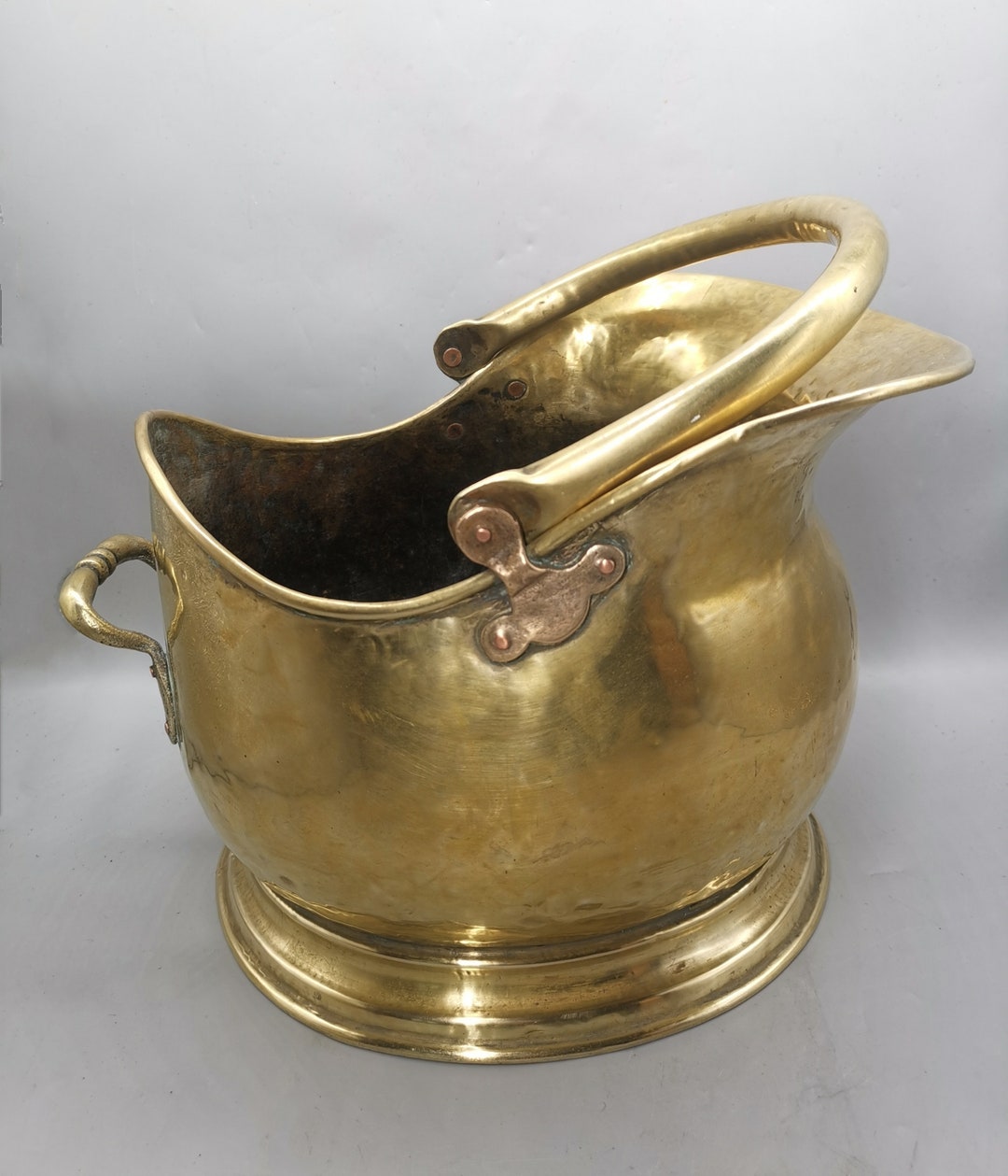 Antique England Brass Coal Scuttle/coal Bucket, Dia12"/dep10 ...