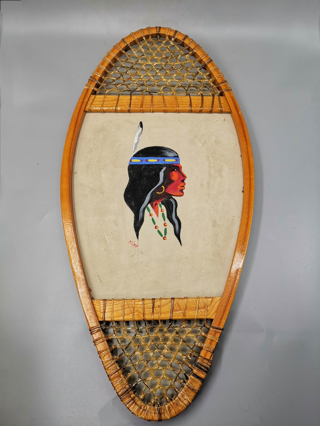 Vintage Bear Paw Snowshoe Decorated With a Portrait of a First Nations ...