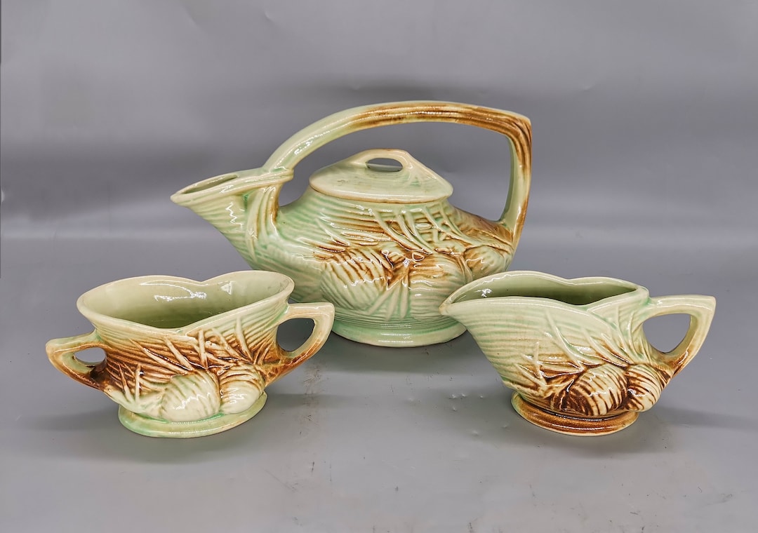 Vintage Mccoy Tea Pot, Cream and Sugar Set, Pine Cone Design, Excellent ...