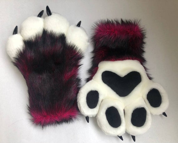 Red Black White Fur Paws With Claws Fursuit Hand Paws Cat Paws | Etsy