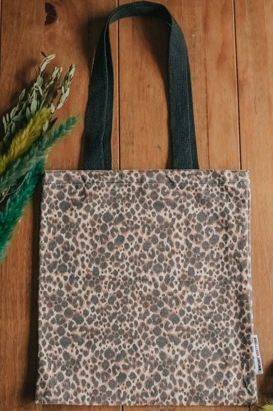 Watercolor Leopard Print Canvas Pocket Tote Bag