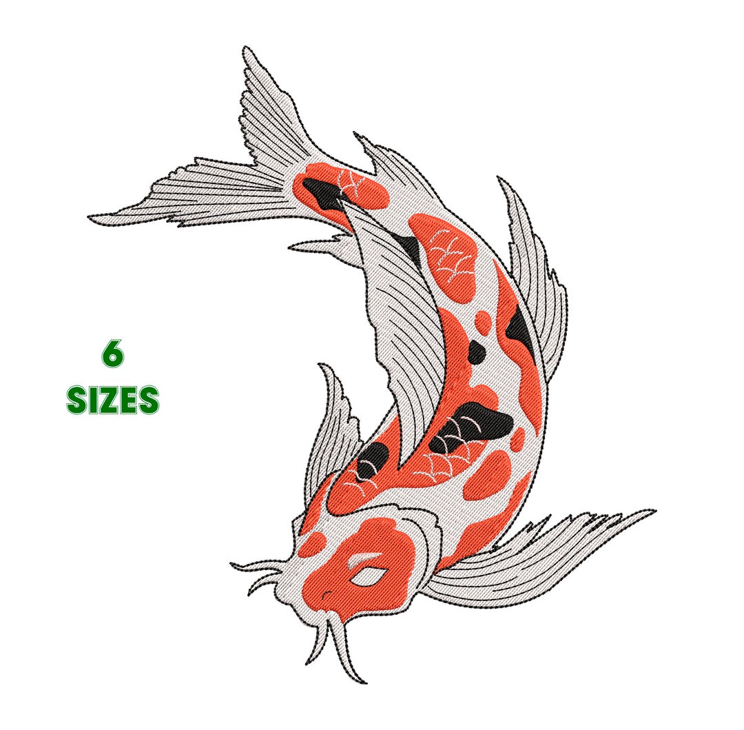 Koi Carp Embroidery, Fish Machine Embroidery Design, 6 Size - INSTANT ...
