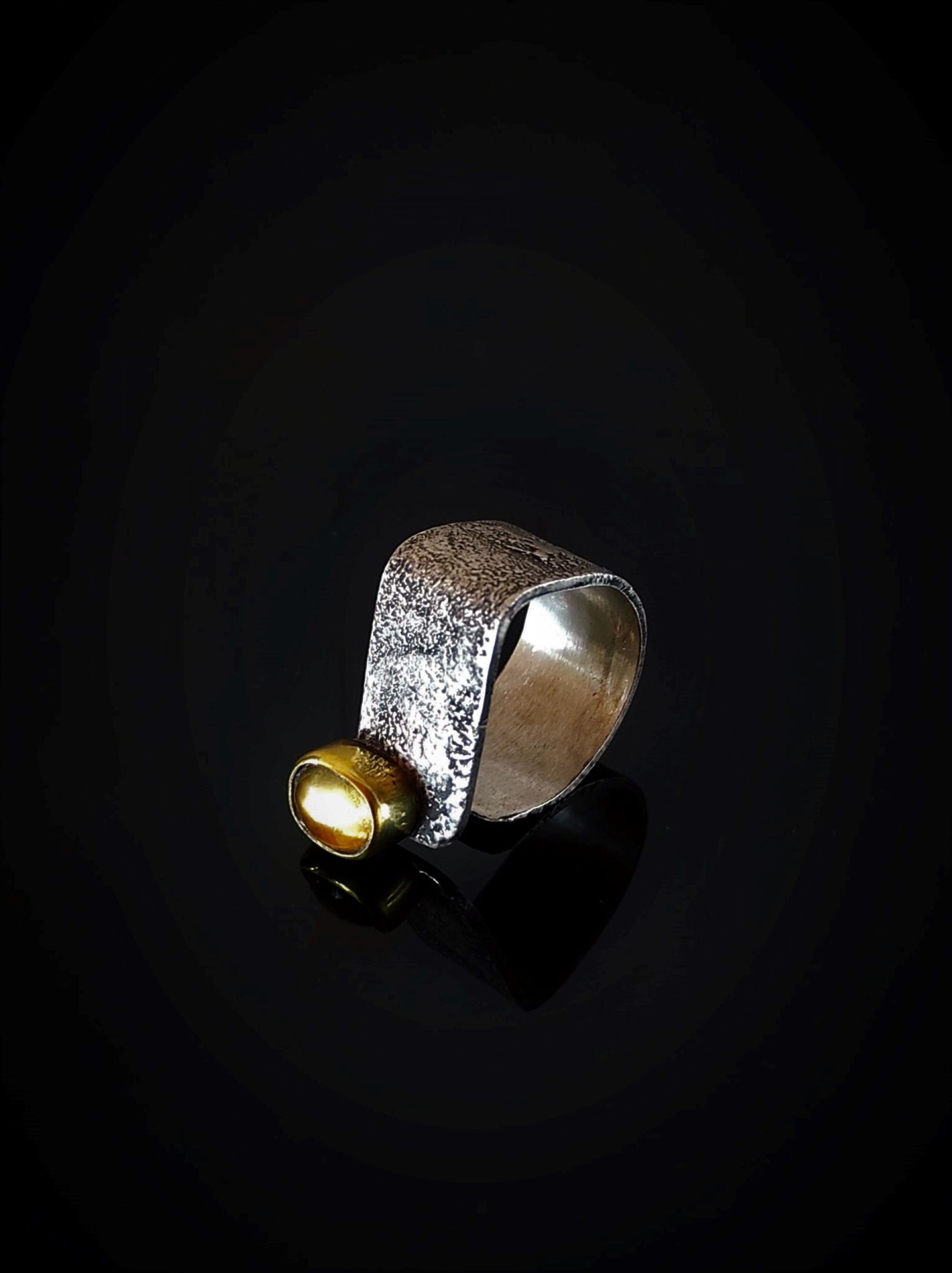 Silver Ring With Stone / Adjustable Silver Ring / Reticulated Silver ...