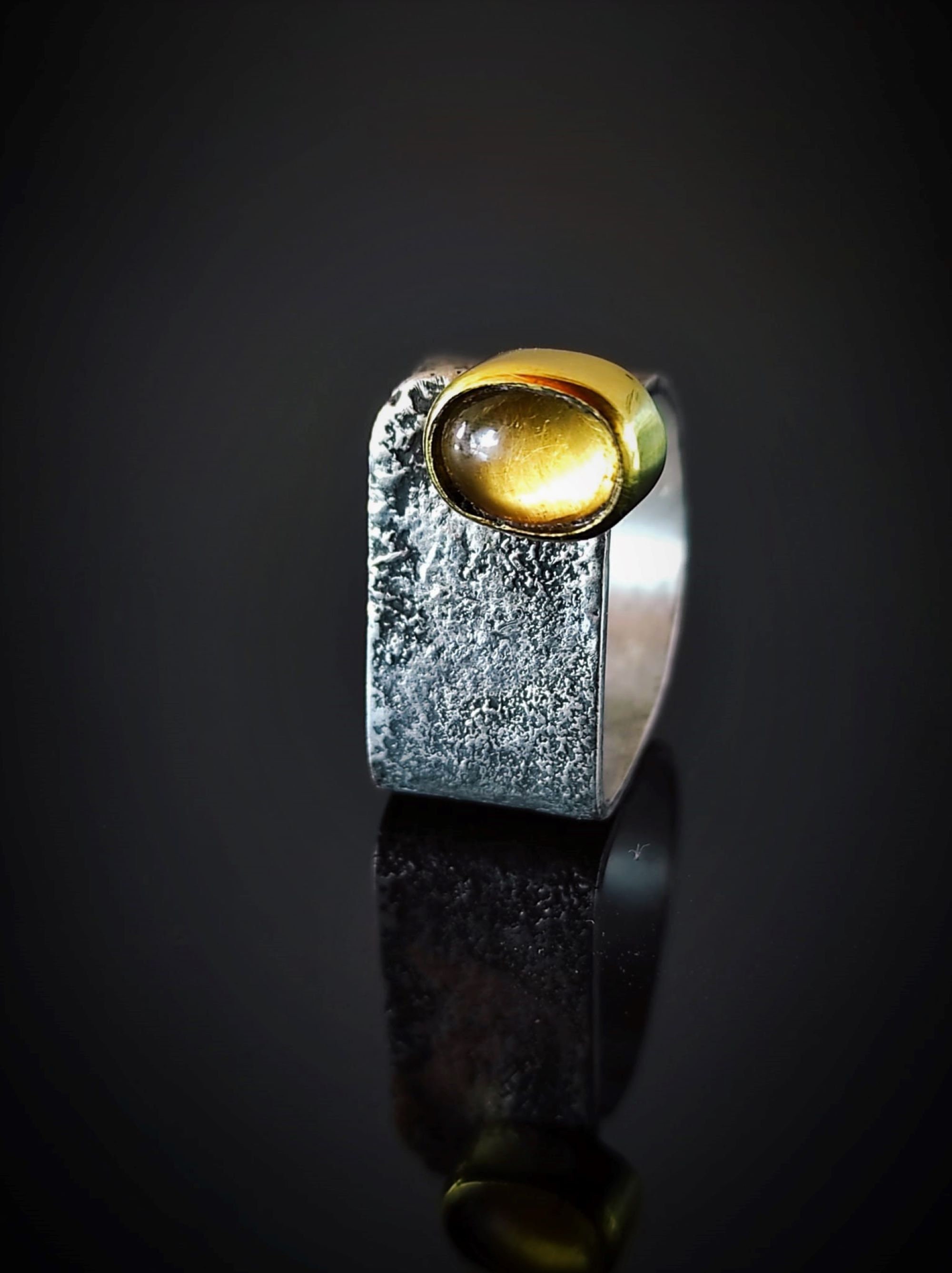 Silver Ring With Stone / Adjustable Silver Ring / Reticulated Silver ...