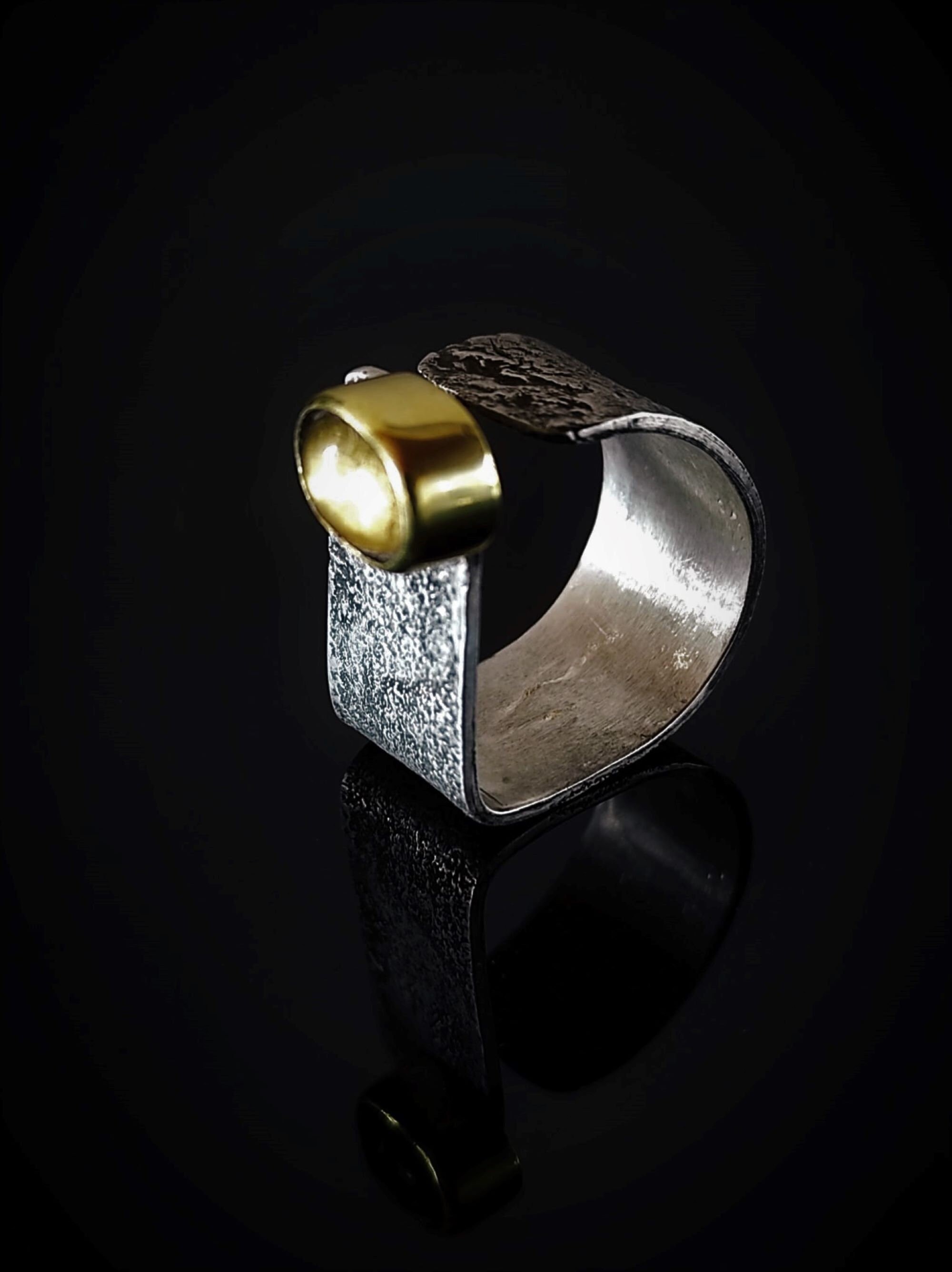 Silver Ring With Stone / Adjustable Silver Ring / Reticulated Silver ...