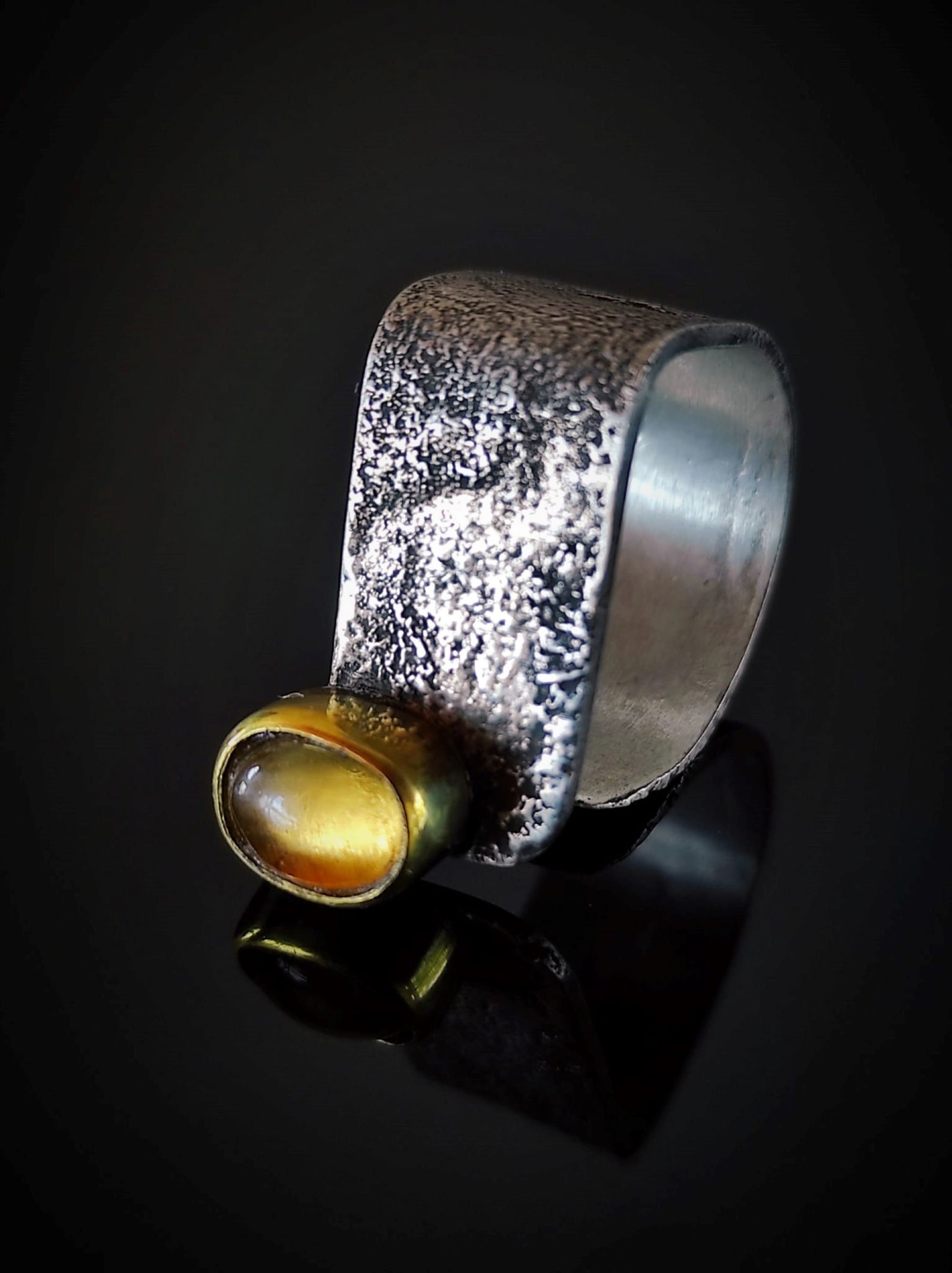 Silver Ring With Stone / Adjustable Silver Ring / Reticulated Silver ...