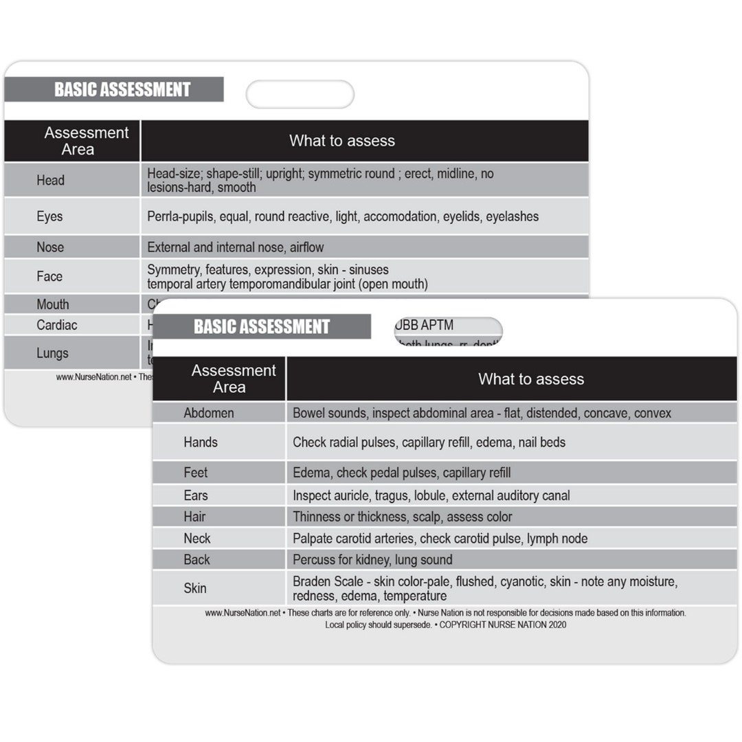 Basic Patient Assessment Reference Horizontal Badge Card - Etsy