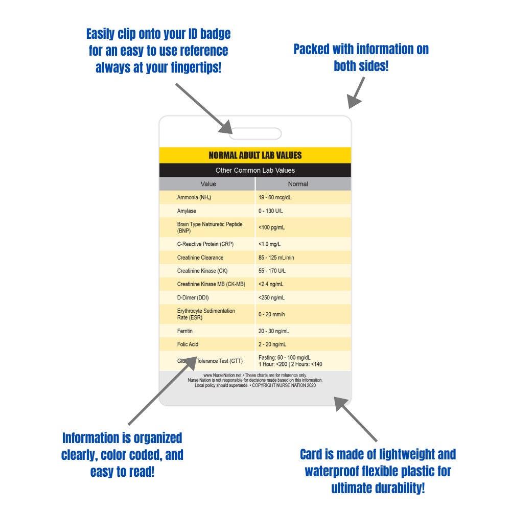 Lab Values Vertical Plastic Badge Cards Set of 2 Cards - Etsy