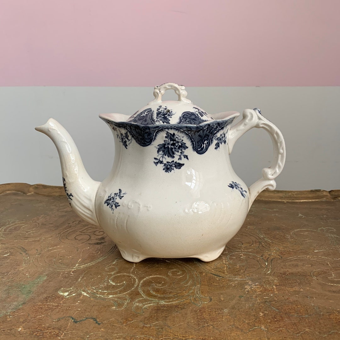 Antique Blue Flow Teapot by Teck for H C Edmiston | Made in England - Etsy