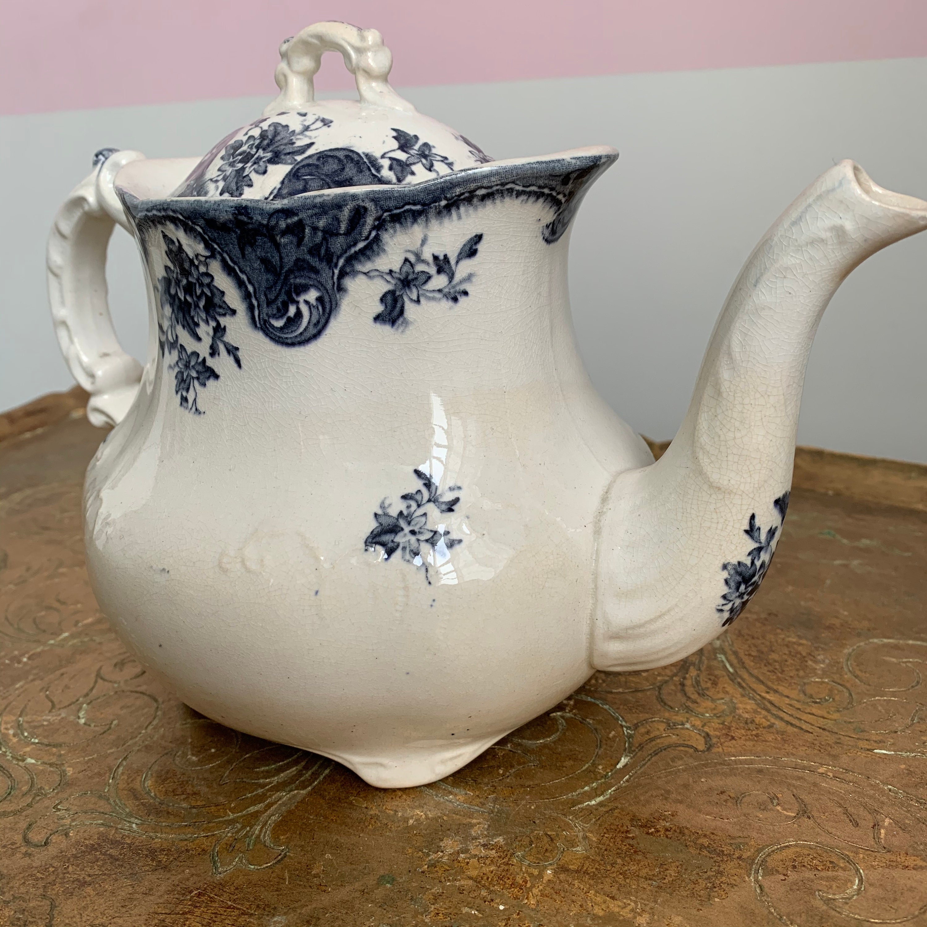 Antique Blue Flow Teapot by Teck for H C Edmiston Made in England - Etsy
