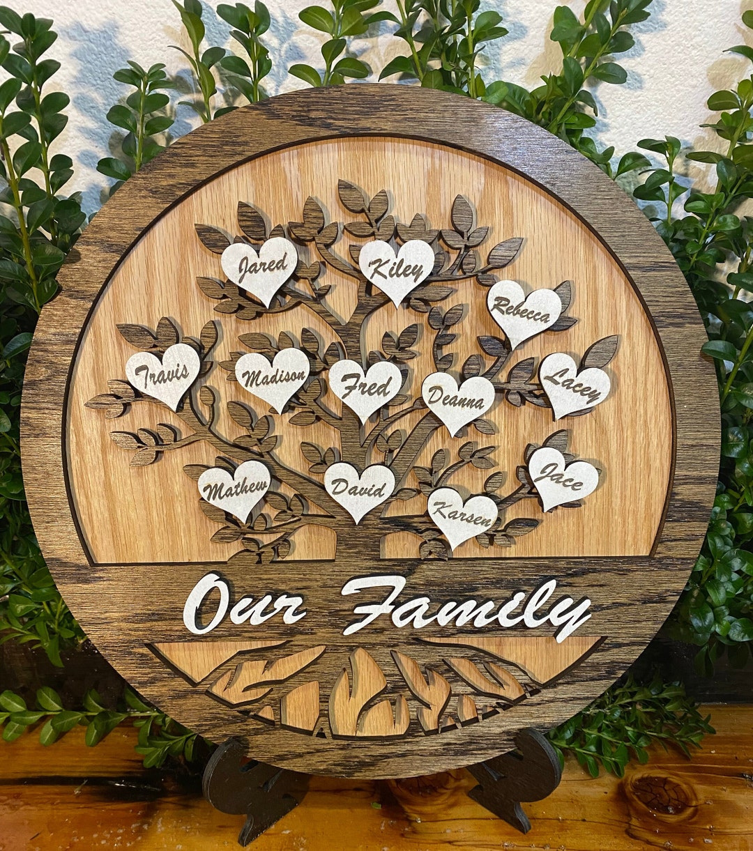 Family Tree Sign, Our Family Tree Wooden Art, Family Names Sign, With ...