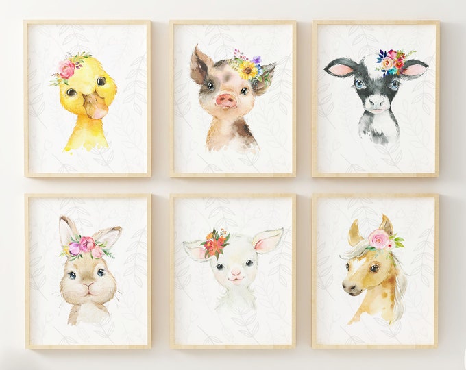Boho Blush Farm Animals / Printable Nursery Art / Baby Girl Nursery ...