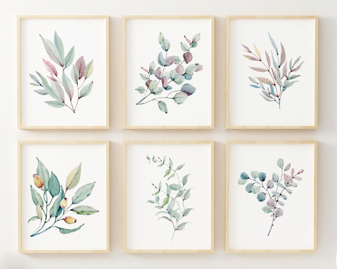 Watercolor Eucalyptus Leaves - Botanical Prints Wall Art - Farmhouse ...