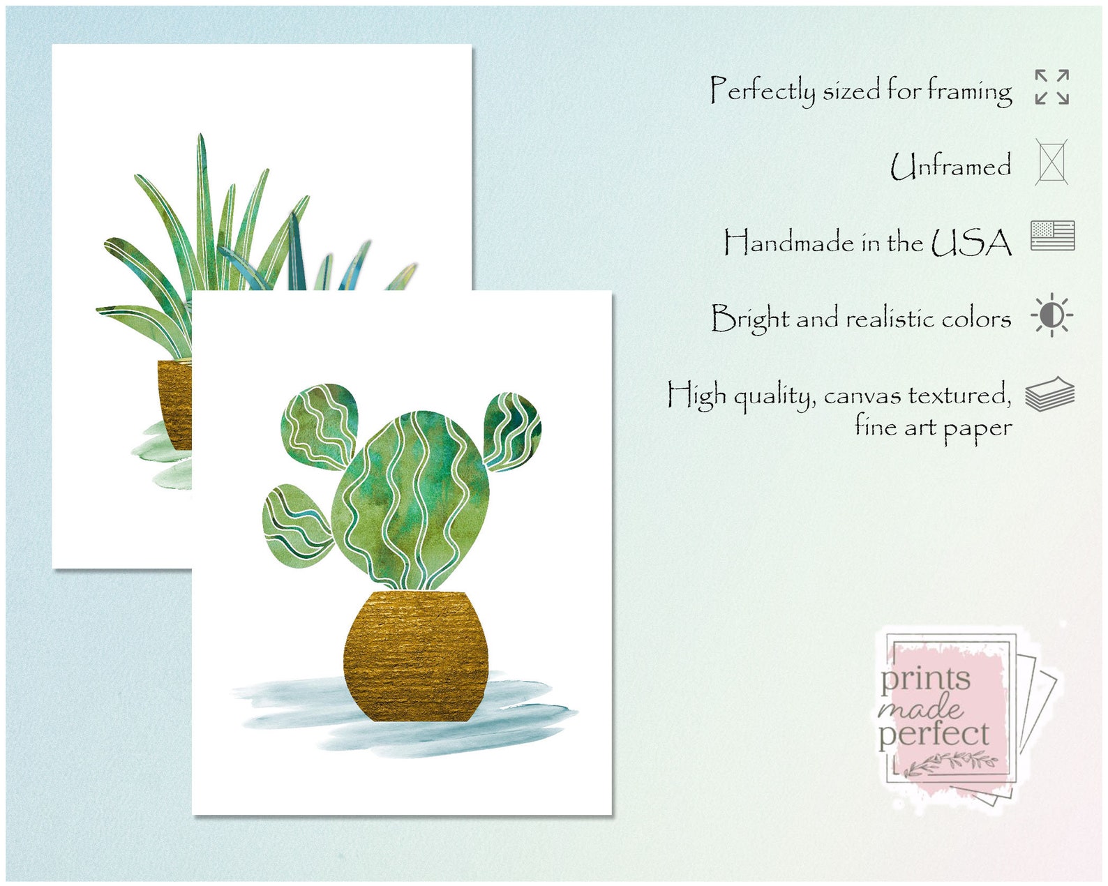Cactus Wall Art - Watercolor Botanical Prints - Set of 6 - Succulent ...