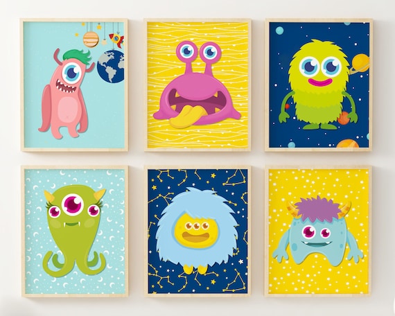 Children's Outer Space Wall Decor Set of 6 Kids Room | Etsy