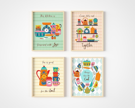 Kitchen Wall Art Colorful Retro Wall Decor Whimsical | Etsy