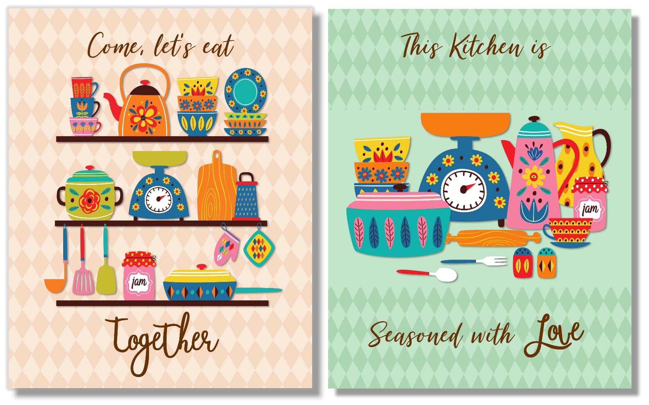 Kitchen Wall Art Colorful Retro Wall Decor Whimsical | Etsy