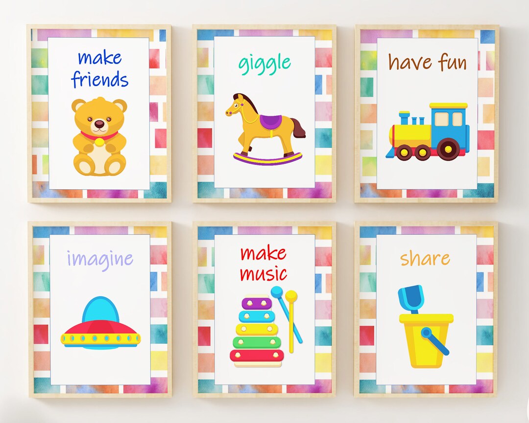 Playroom Wall Decor - Play Room Rules - Set of 6 Colorful Art Prints ...