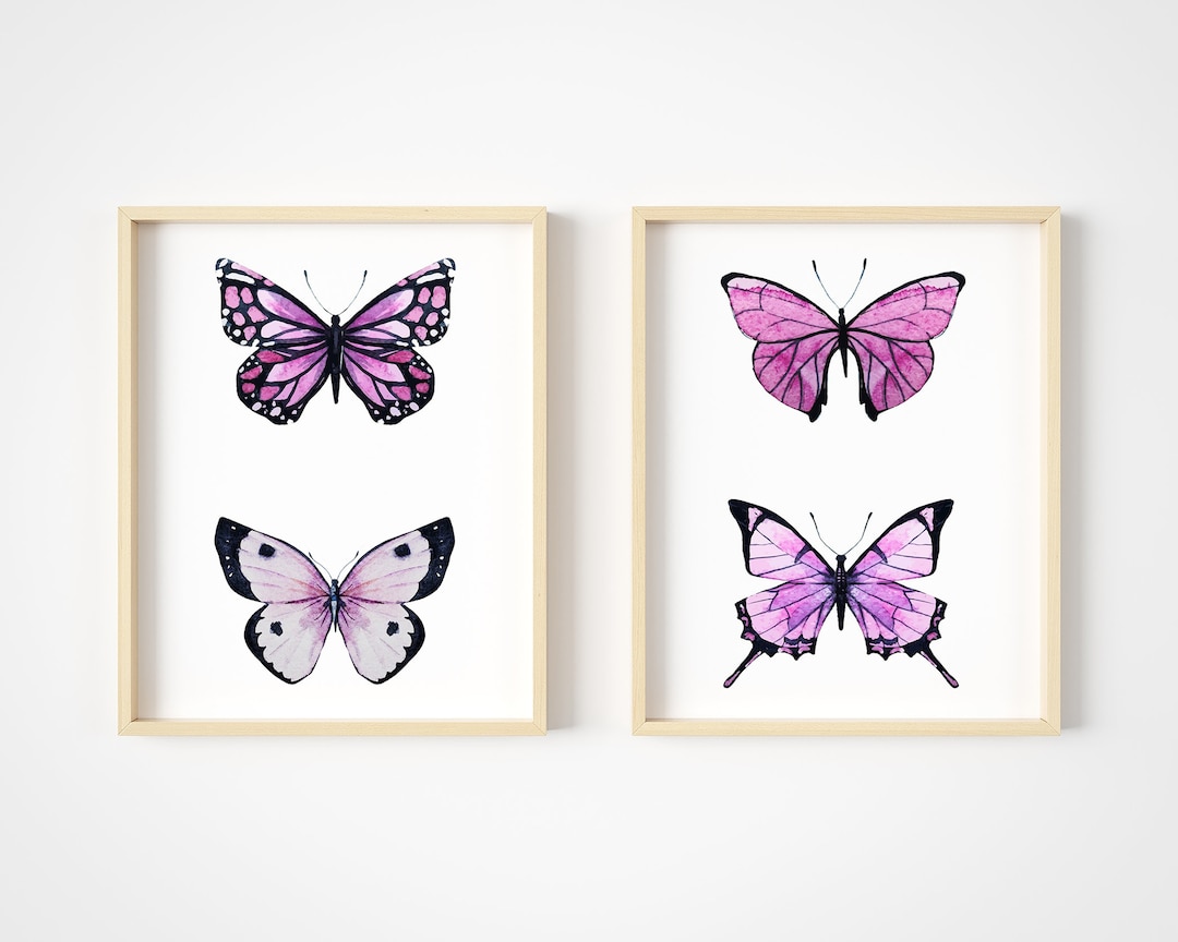 Butterfly Wall Art - Purple Butterflies Room Decor - Watercolor Art ...